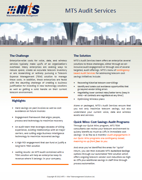 MTS Telecom Billing Audit Datasheet